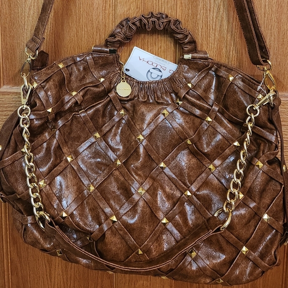 Big Buddha | Bags | Big Buddha Faux Leather Gold Studded Brown ...